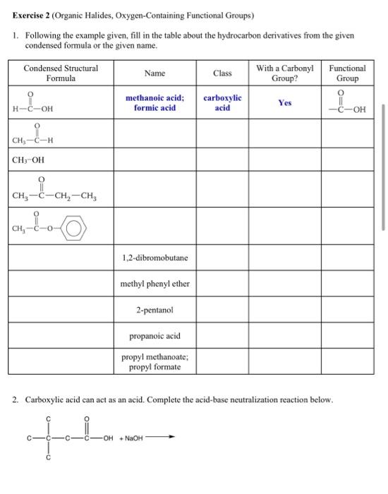 Solved Exercise 2 (Organic Halides, Oxygen-Containing | Chegg.com