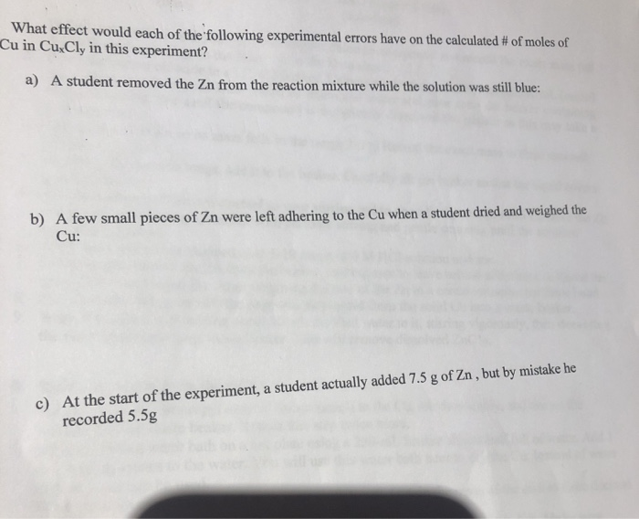 Solved What effect would each of the following experimental | Chegg.com