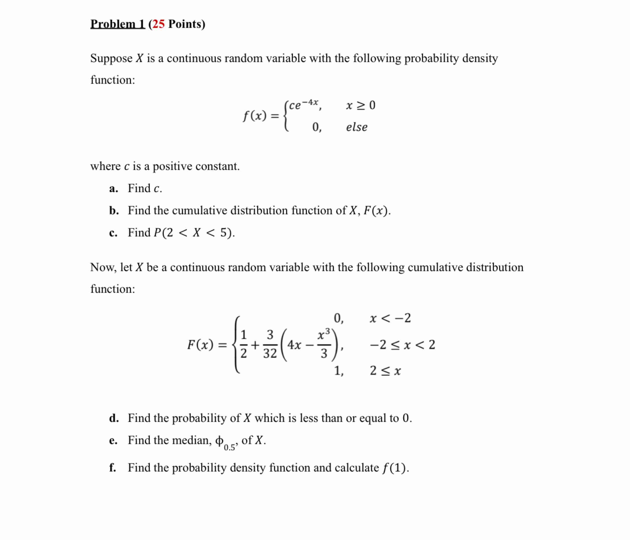 Solved Problem 1 ( 25 ﻿Points)Suppose x is ﻿a continuous | Chegg.com
