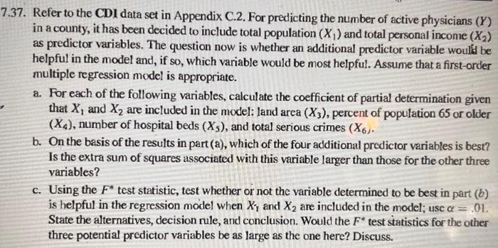 Solved 7.37. Refer to the CDI data set in Appendix C.2. For | Chegg.com