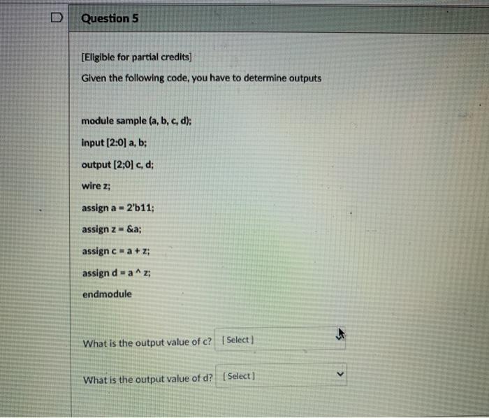 Solved Question 5 [Eligible for partial credits] Given the | Chegg.com