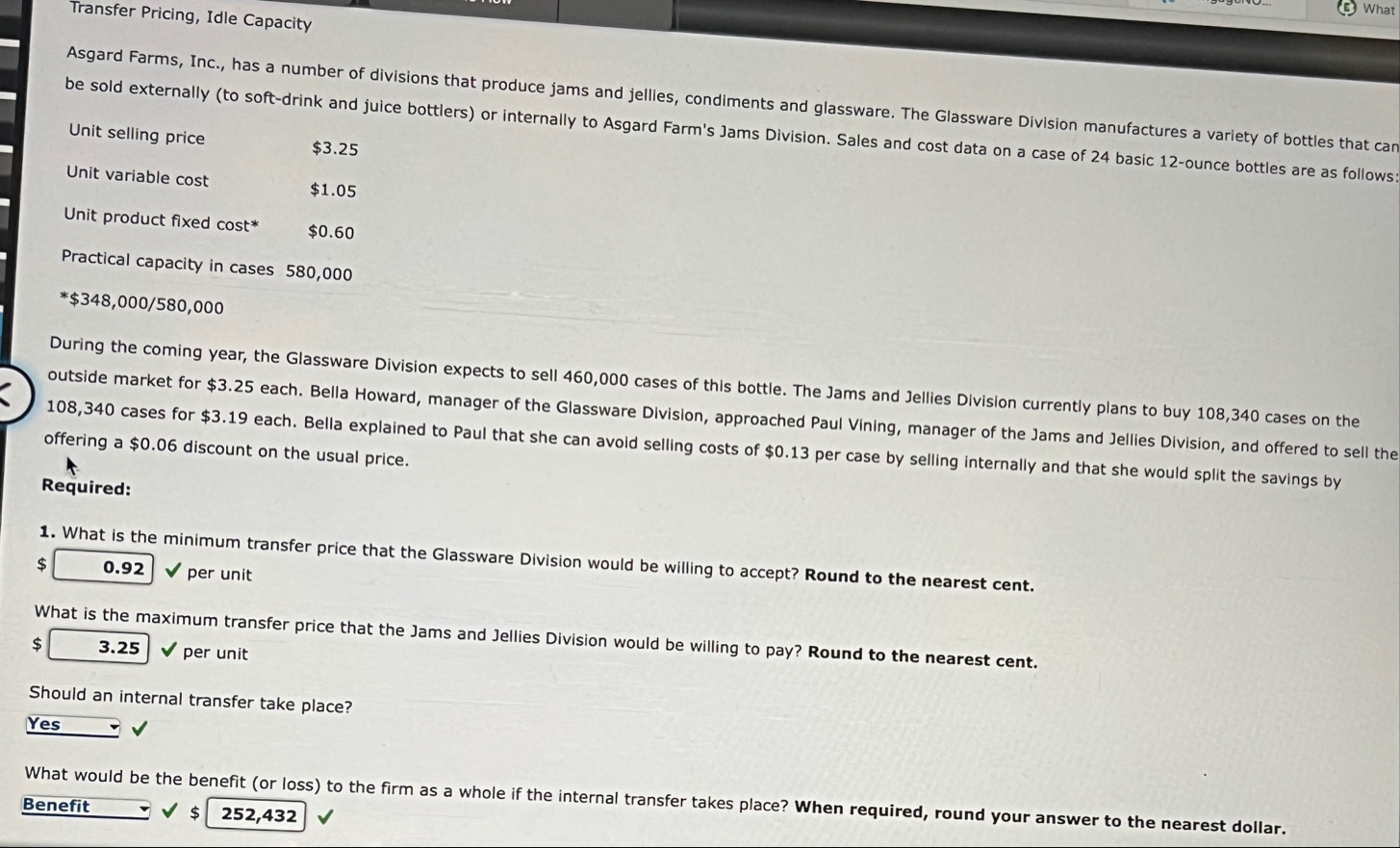 Solved Transfer Pricing, Idle CapacityWhatAsgard Farms, | Chegg.com