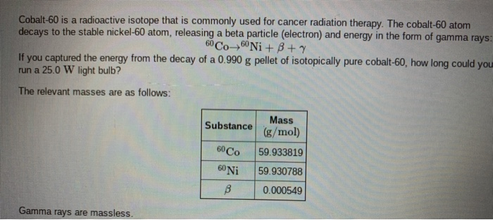 Solved Cobalt-60 is a radioactive isotope that is commonly | Chegg.com