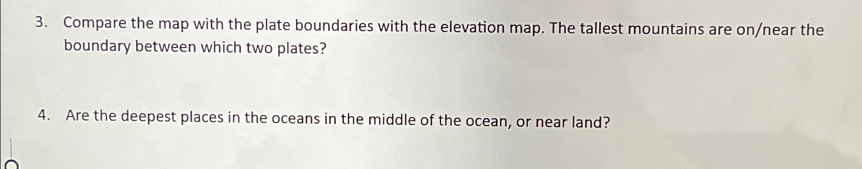 Compare the map with the plate boundaries with the | Chegg.com