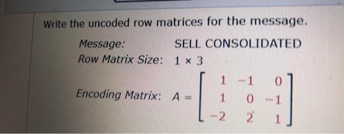 Solved Write the uncoded row matrices for the message. | Chegg.com