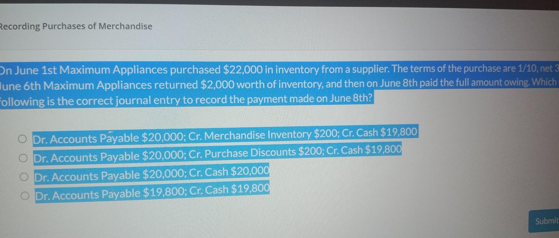 Solved Recording Purchases of Merchandise On June 1st | Chegg.com