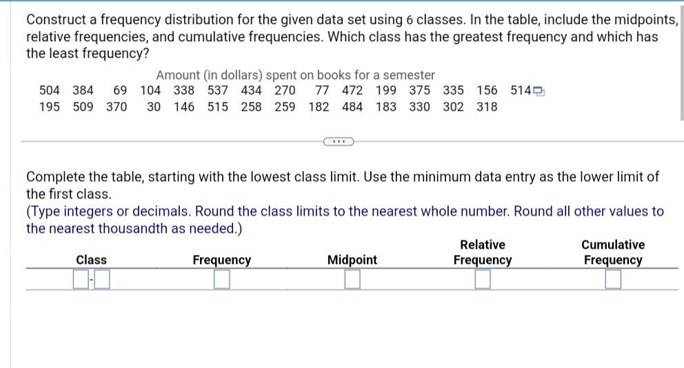 Solved Construct a frequency distribution for the given data | Chegg.com