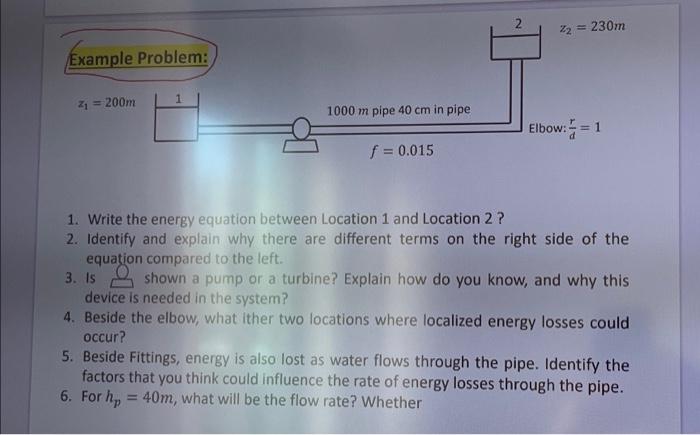 Solved 1. Write the energy equation between Location 1 and | Chegg.com