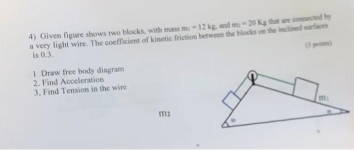 4) Given figure shows two blocks, with mass m, 12 kg, | Chegg.com