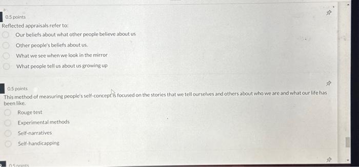 Solved 0.5 points Reflected appraisals refer to: Our beliefs | Chegg.com