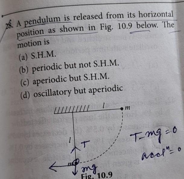 Solved 28. A pendulum is released from its horizontal as | Chegg.com