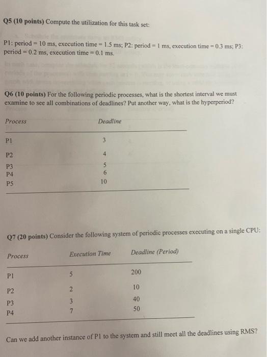 Solved Q5 (10 points) Compute the utilization for this task | Chegg.com
