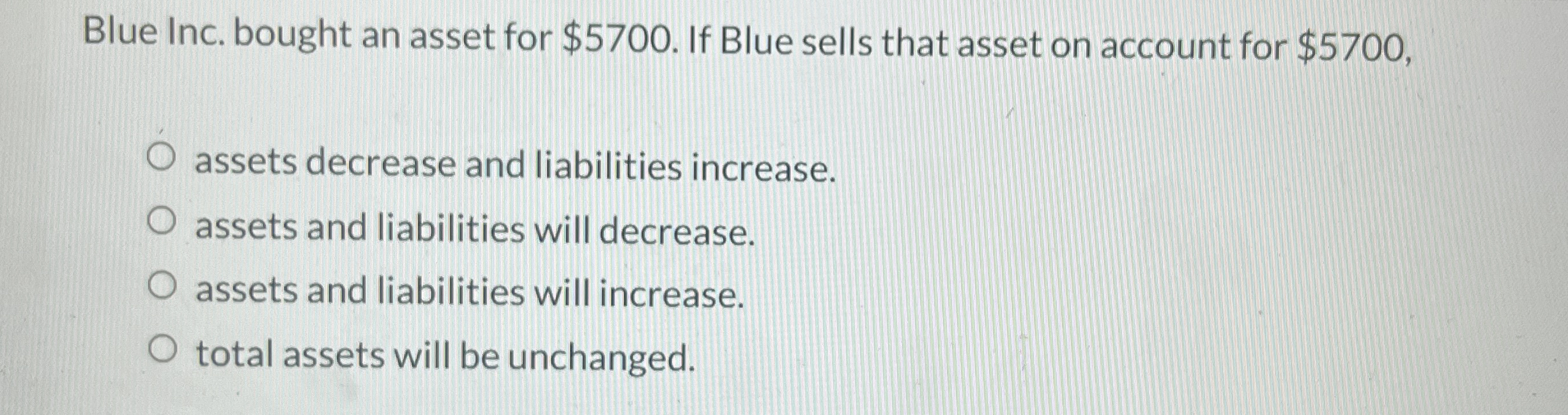 Solved Blue Inc. bought an asset for $5700. ﻿If Blue sells | Chegg.com