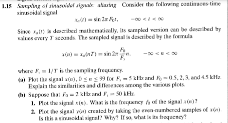 Solved 1.15 Sampling of sinusoidal signals: aliasing | Chegg.com