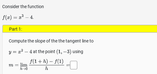 Solved Consider the functionf(x)=x2-4Part 1:Compute the | Chegg.com