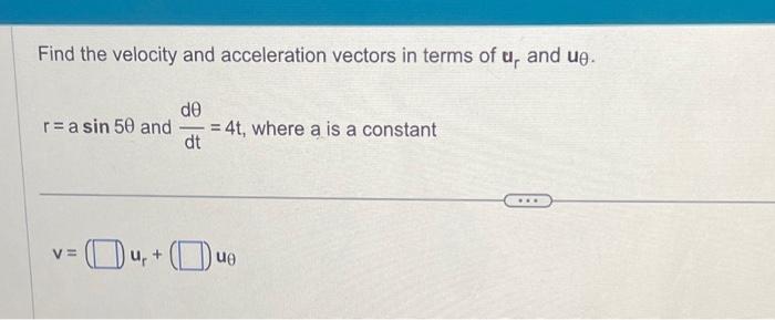Solved Find the velocity and acceleration vectors in terms | Chegg.com