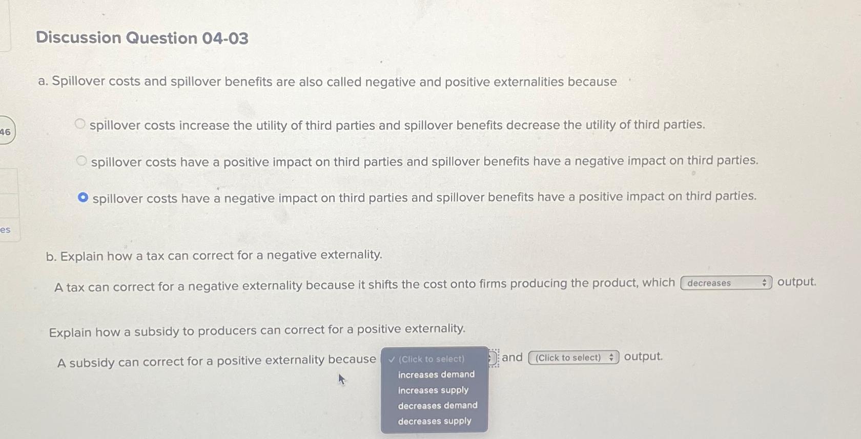 Solved Discussion Question 04-03a. ﻿Spillover costs and | Chegg.com