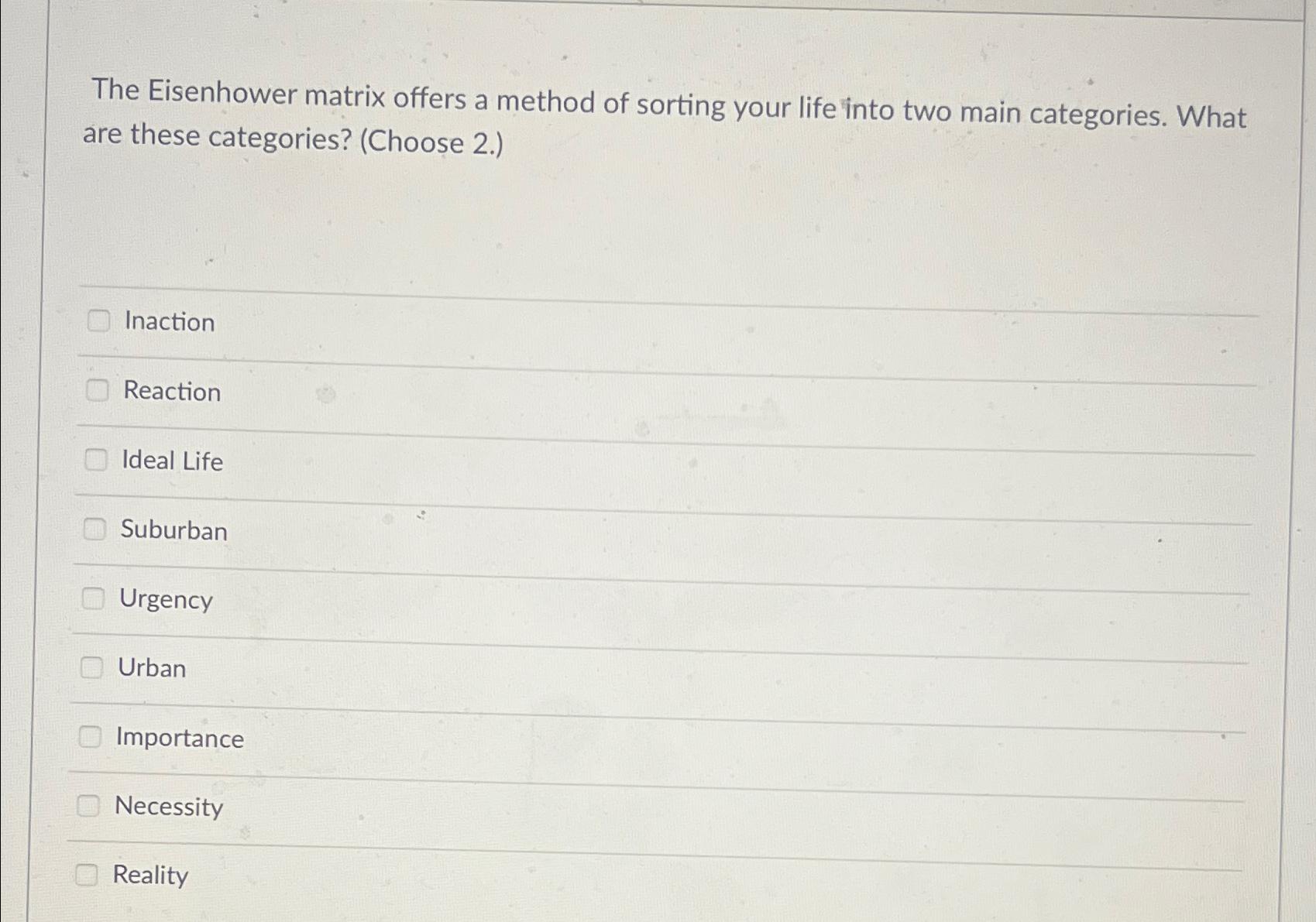 Solved The Eisenhower matrix offers a method of sorting your | Chegg.com