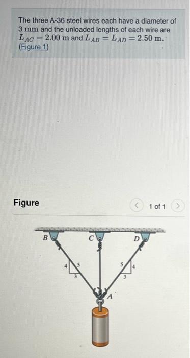 [Solved]: The three A-36 steel wires each have a diameter o