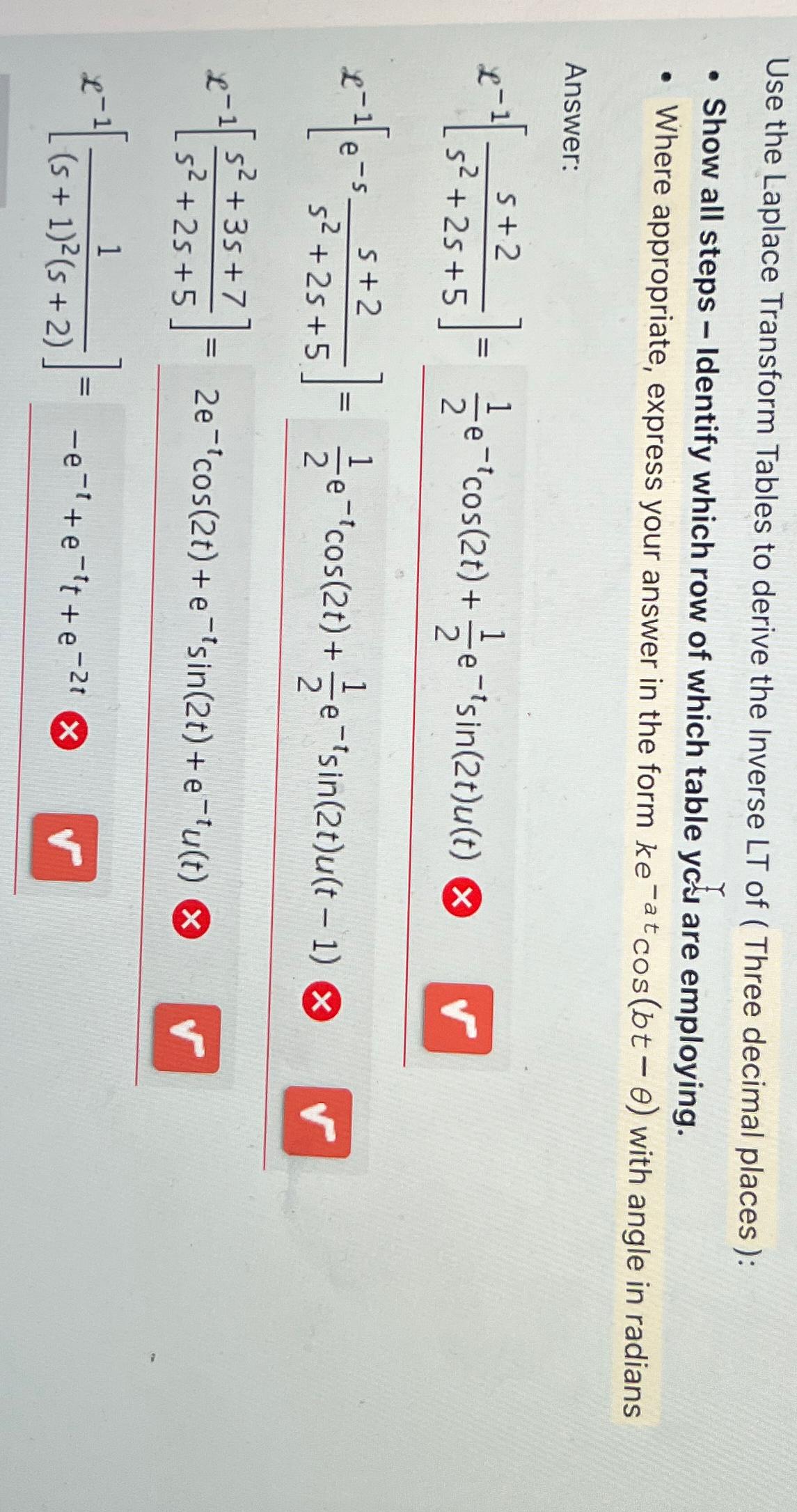 Solved Use the Laplace Transform Tables to derive the | Chegg.com
