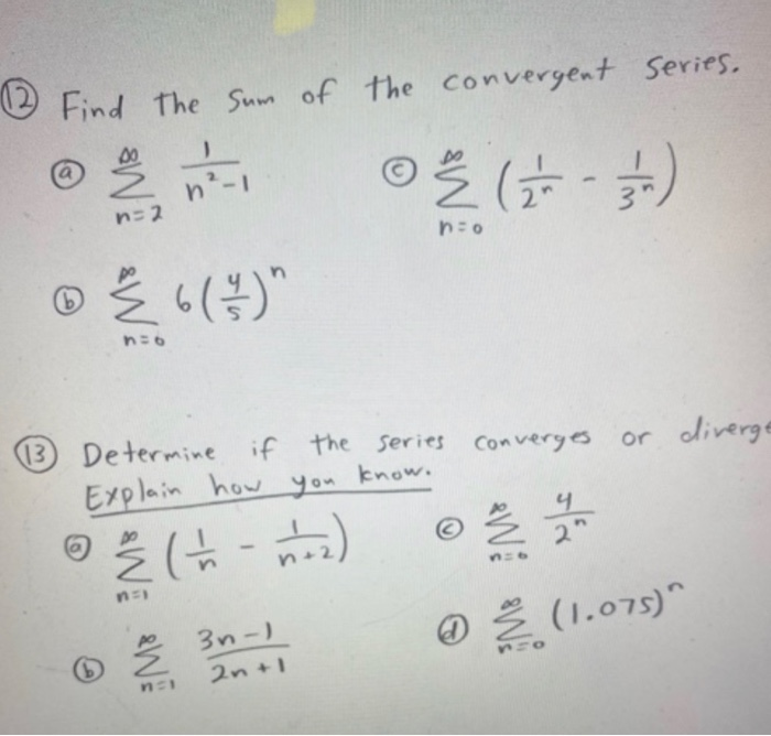 Solved 1② Series. Find the sum of the convergent © § ( ) © | Chegg.com