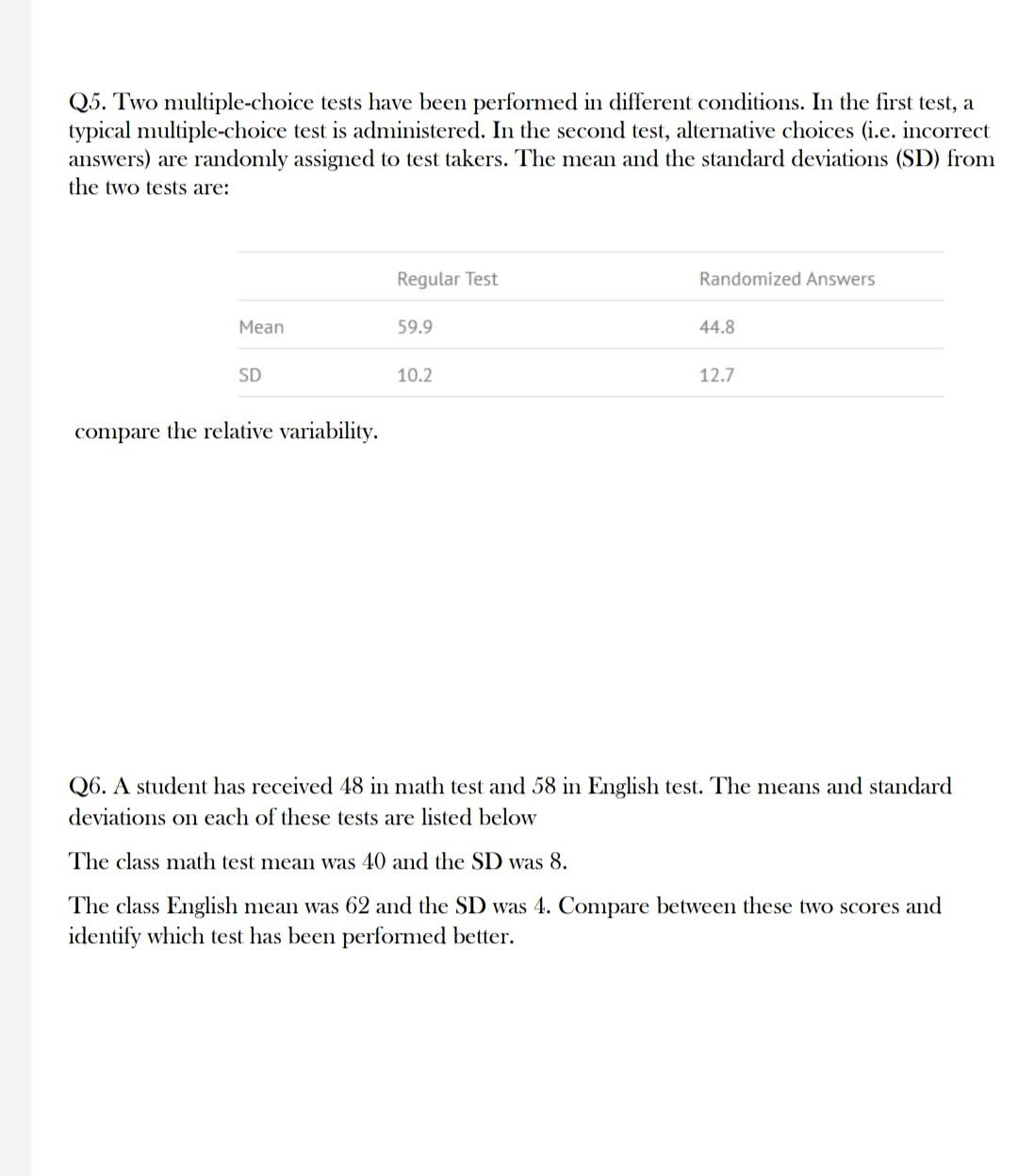 Solved Q5. Two multiple-choice tests have been performed in | Chegg.com