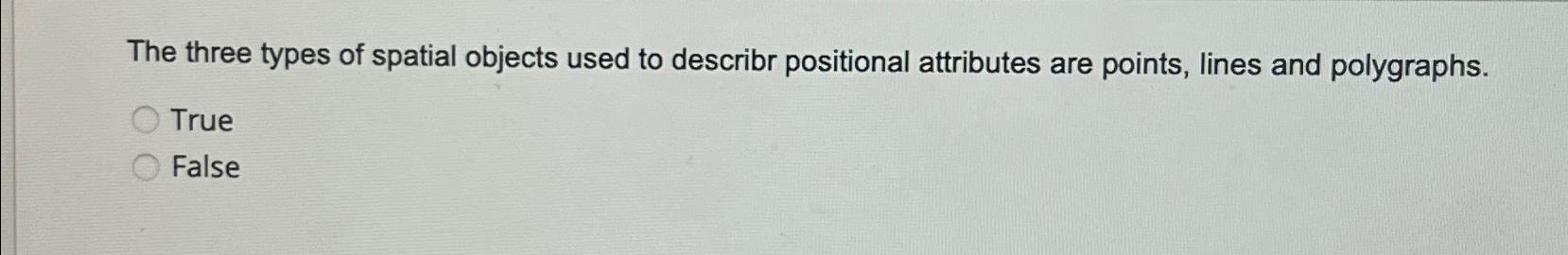 Solved The three types of spatial objects used to describr | Chegg.com
