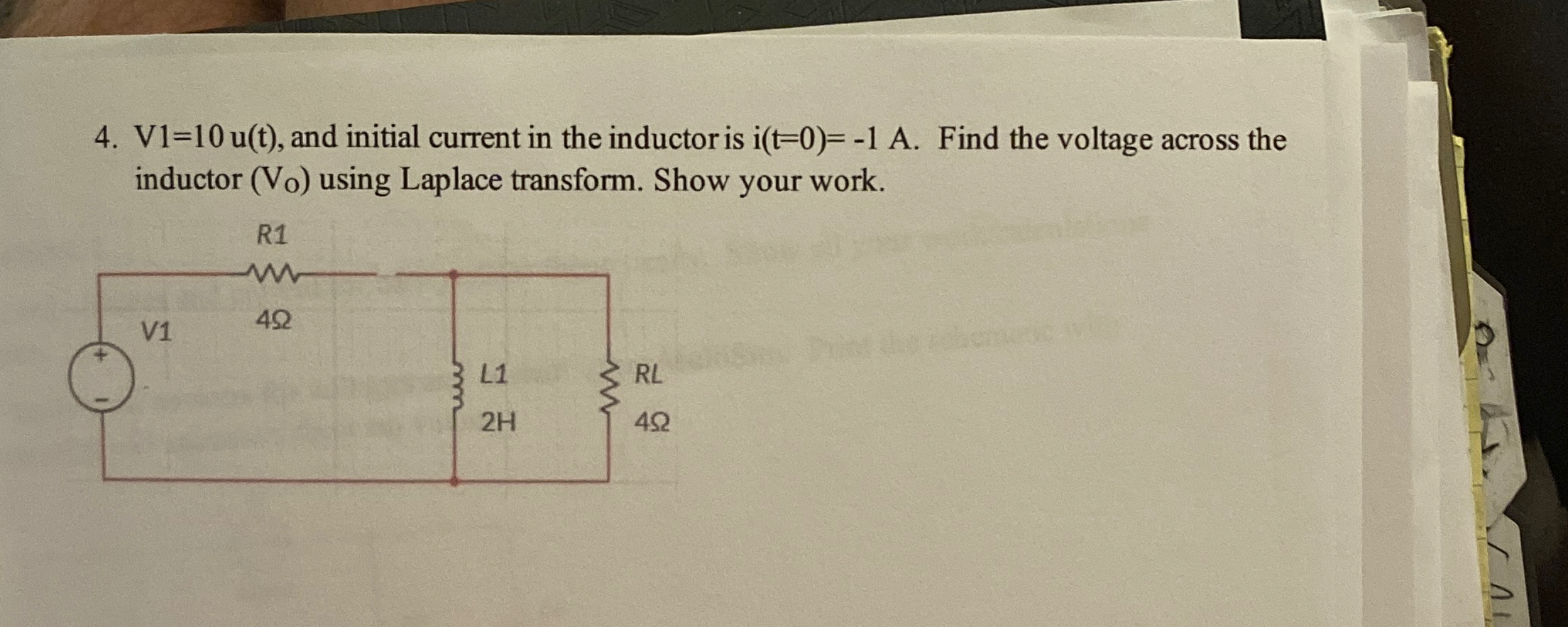 Solved V1=10u(t), ﻿and initial current in the inductor is | Chegg.com