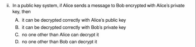 Solved ii. In a public key system, if Alice sends a message | Chegg.com