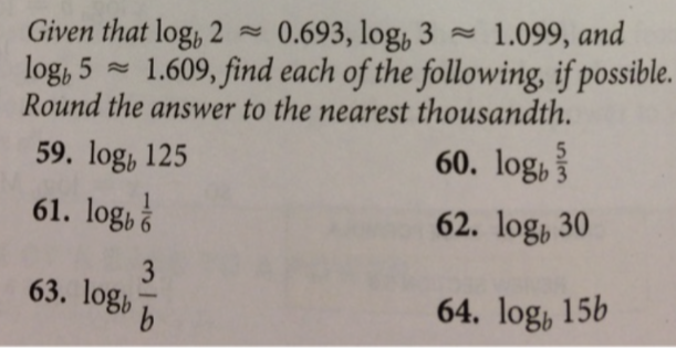 Solved Given that logb2≈0.693,logb3≈1.099, and logb5≈1.609, | Chegg.com