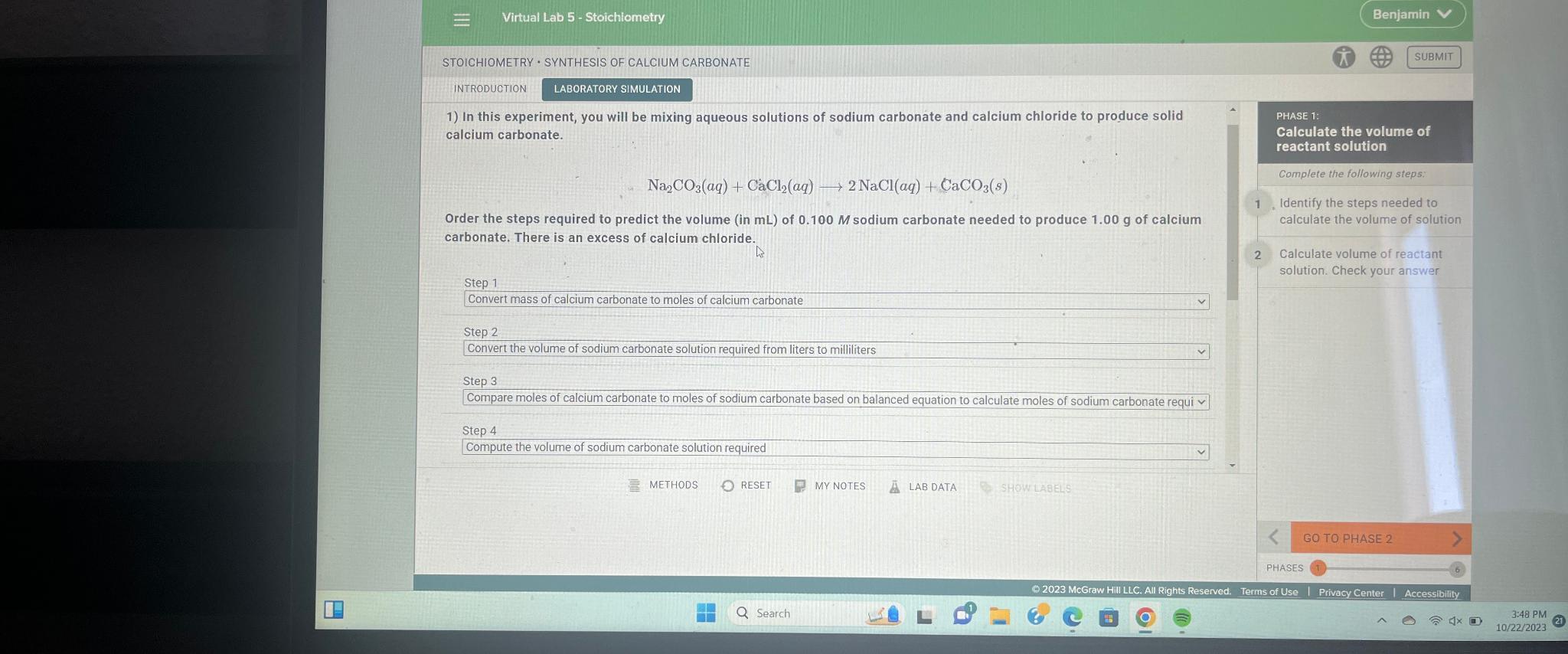 Solved Virtual Lab 5 - ﻿StoichlometrySTOICHIOMETRY · | Chegg.com