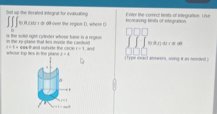 Solved Set up the iterated integral for evaluating | Chegg.com