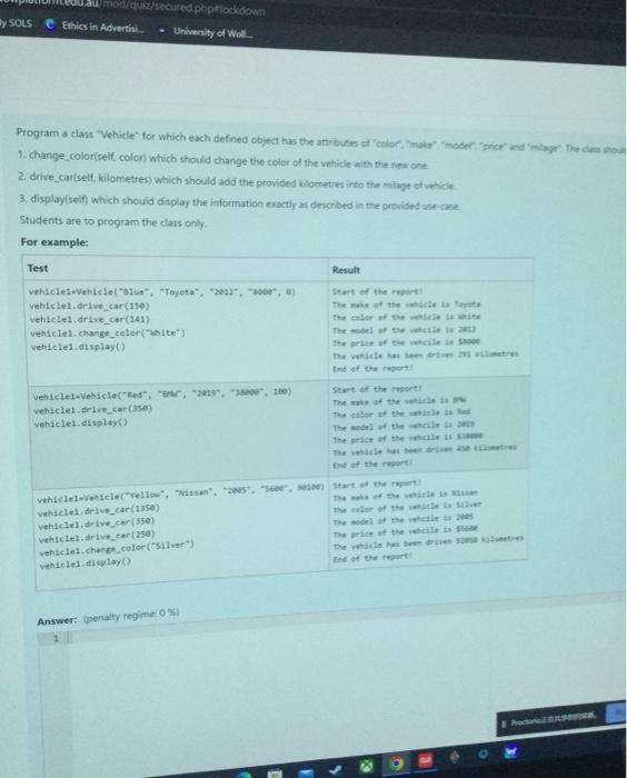 Solved Program a class 'Vehicle": for which each defined | Chegg.com