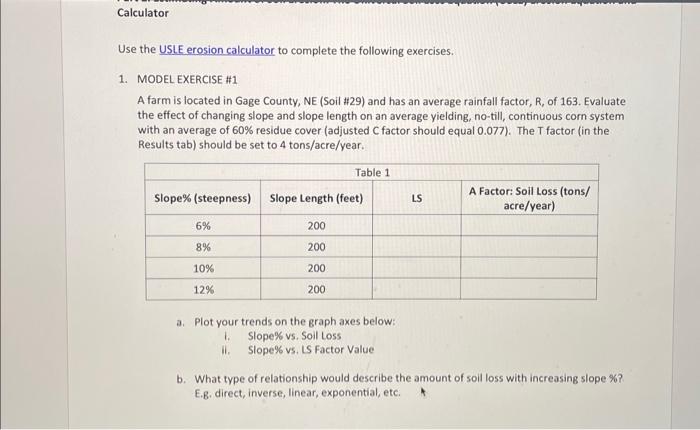 Solved Use the USLE erosion calculator to complete the | Chegg.com
