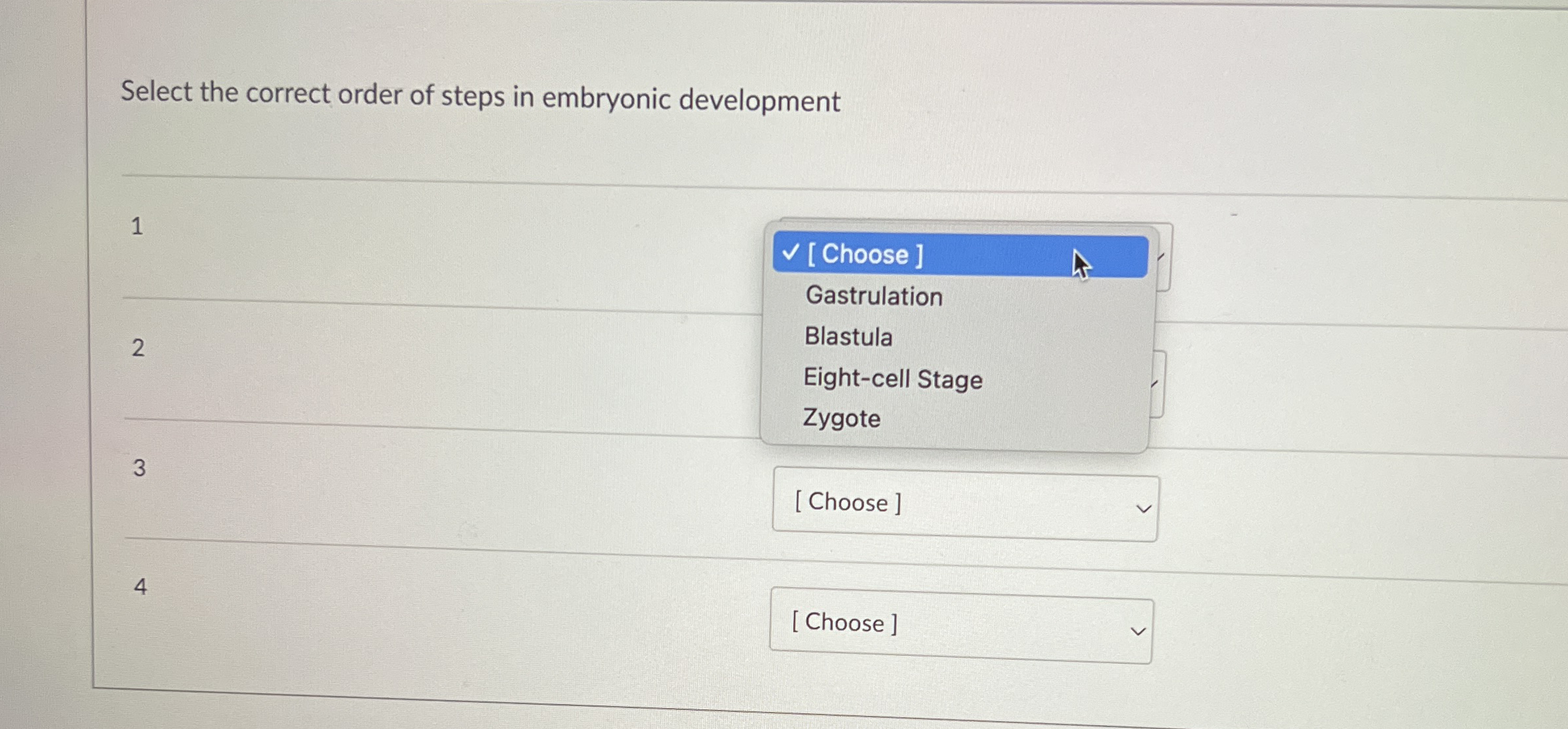 Solved Select the correct order of steps in embryonic | Chegg.com
