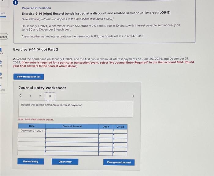 Solved Required information Exercise 9-14 (Algo) Record | Chegg.com