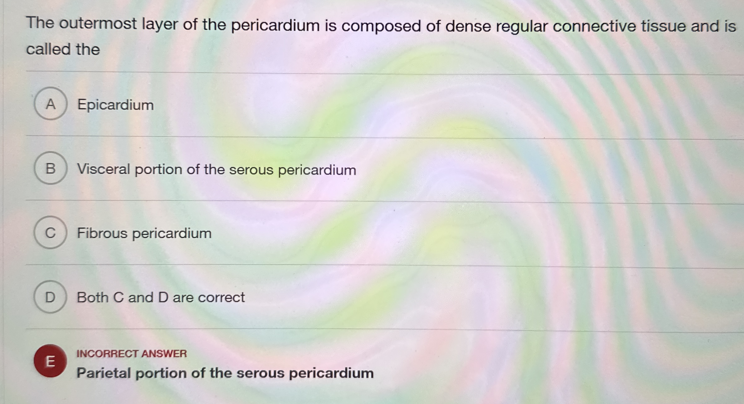 Solved The outermost layer of the pericardium is composed of | Chegg.com