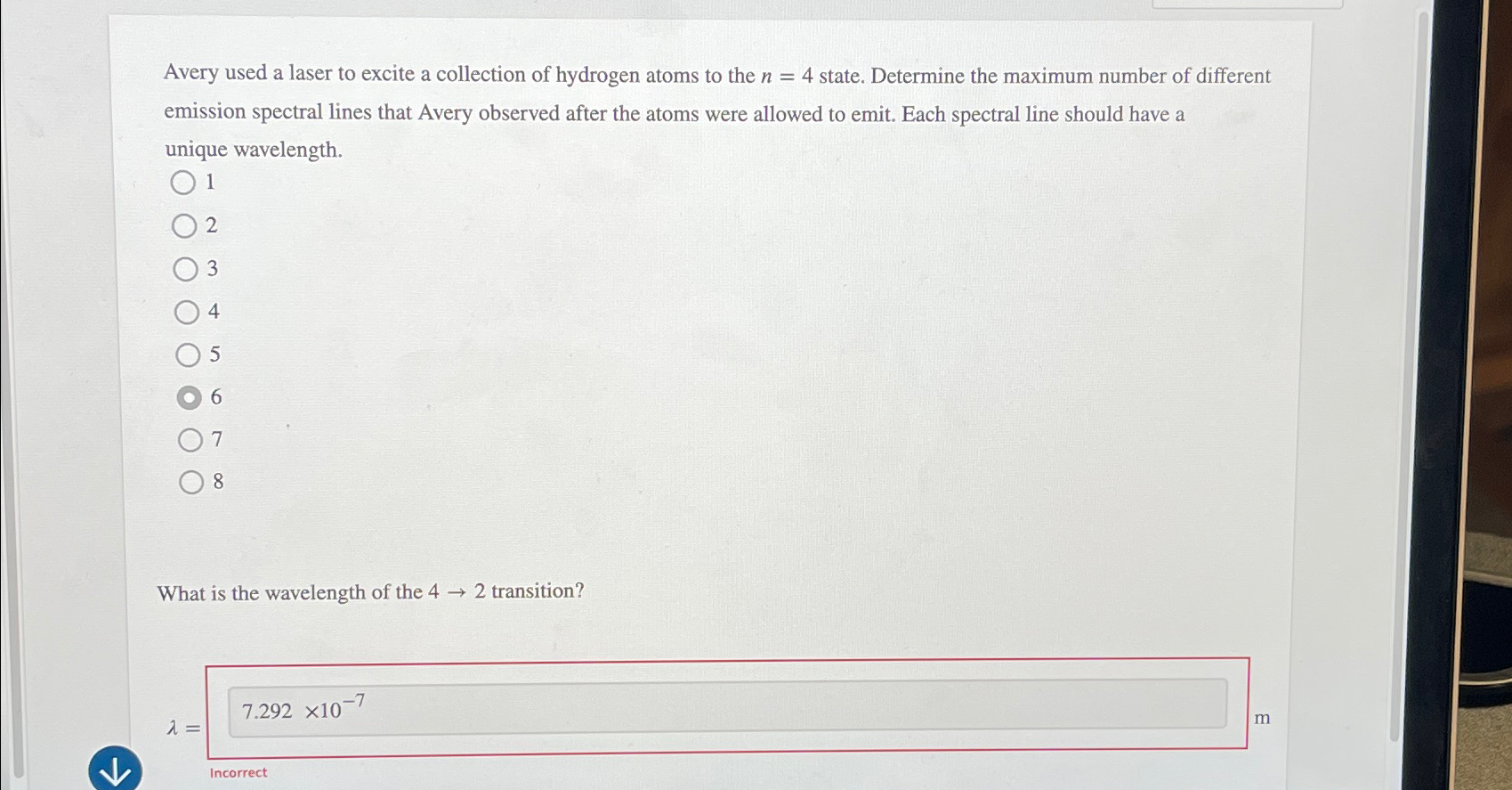 Solved Avery used a laser to excite a collection of hydrogen | Chegg.com