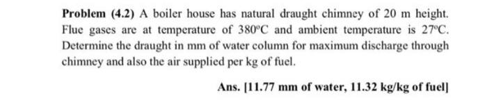 Solved Problem (4.2) A boiler house has natural draught | Chegg.com