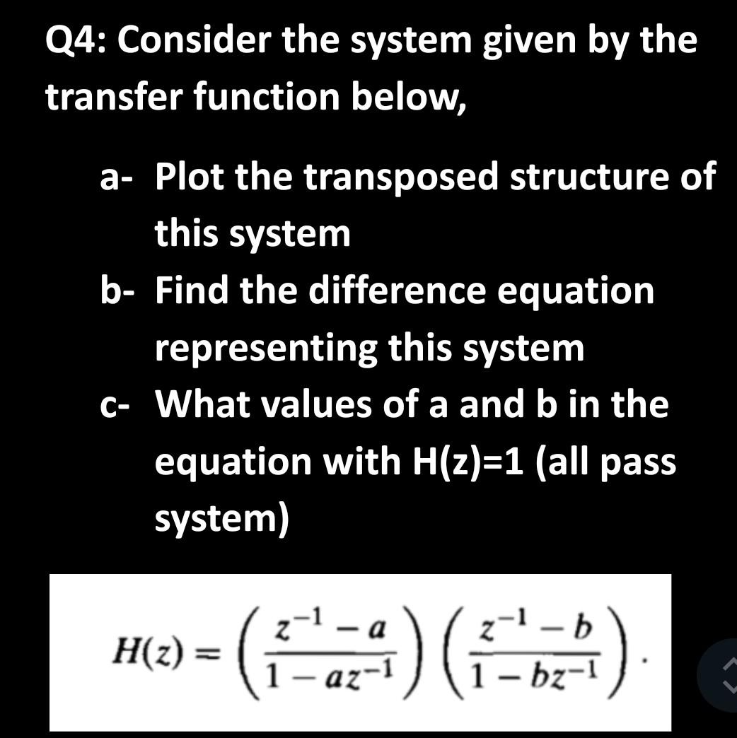 Solved Q4: Consider the system given by the transfer | Chegg.com