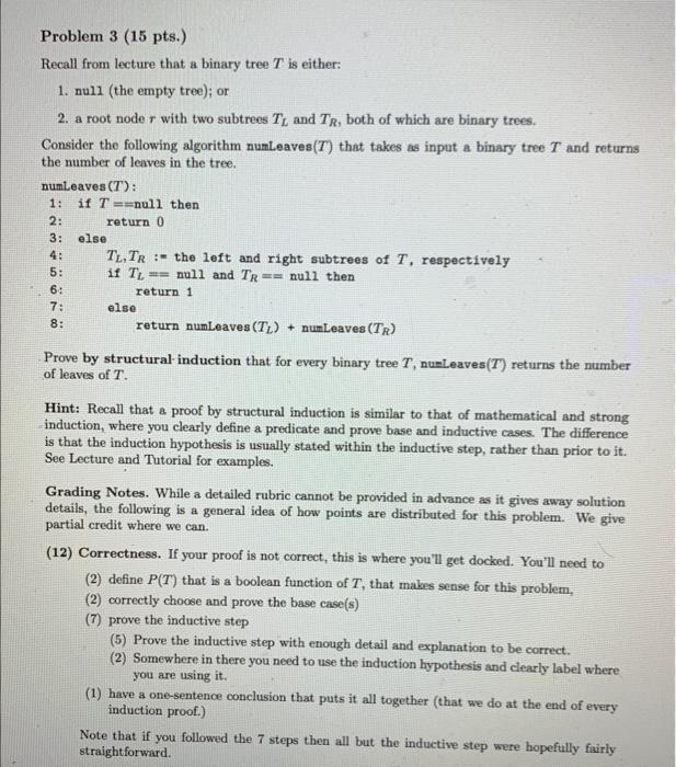 Solved Problem 3 (15 pts.) Recall from lecture that a binary | Chegg.com