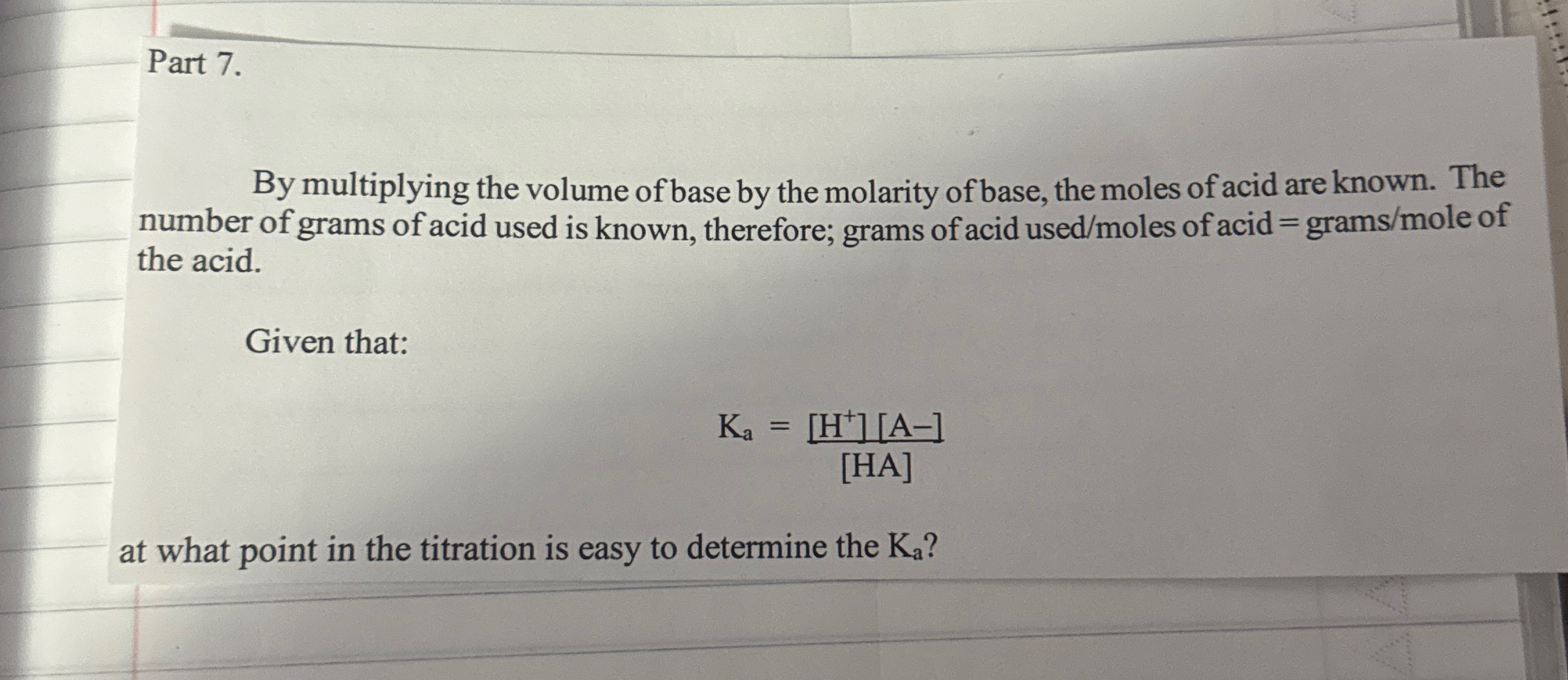 Solved Part 7.By multiplying the volume of base by the | Chegg.com