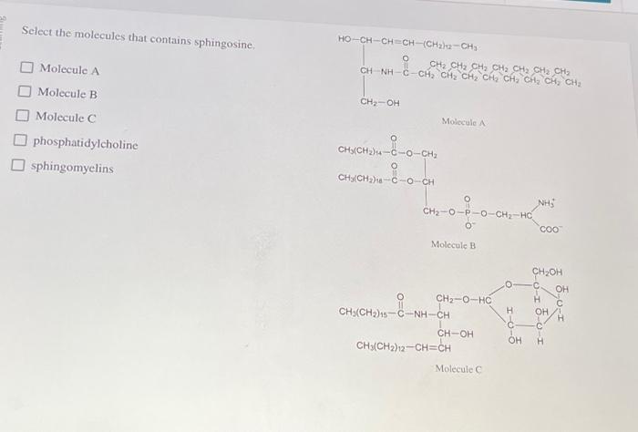 Solved Select the molecules that contains sphingosine. | Chegg.com