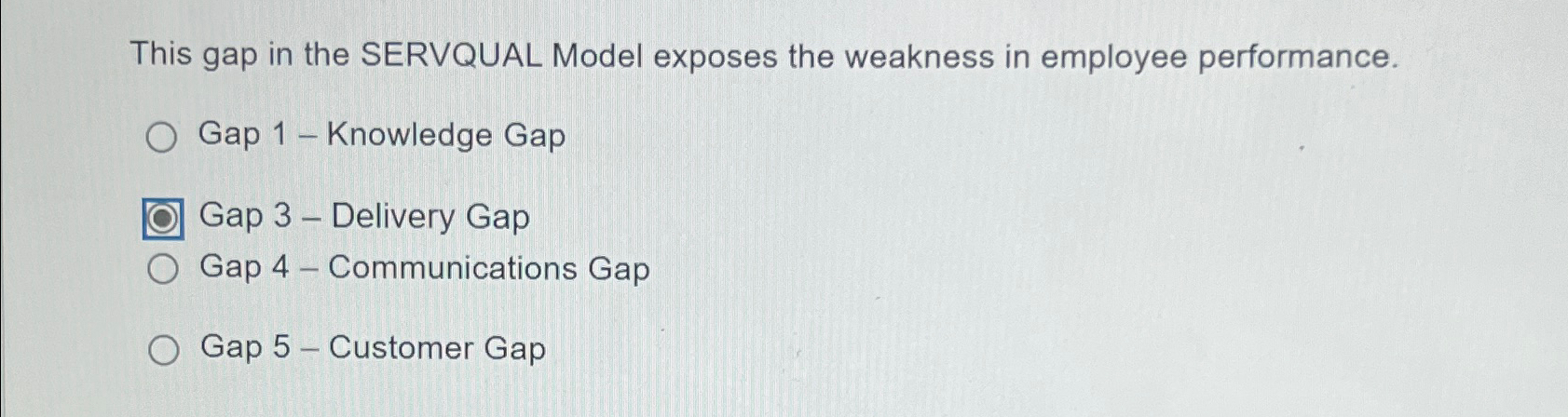 Solved This gap in the SERVQUAL Model exposes the weakness | Chegg.com