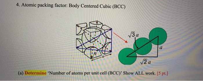 Solved 4. Atomic packing factor: Body Centered Cubic (BCC) | Chegg.com