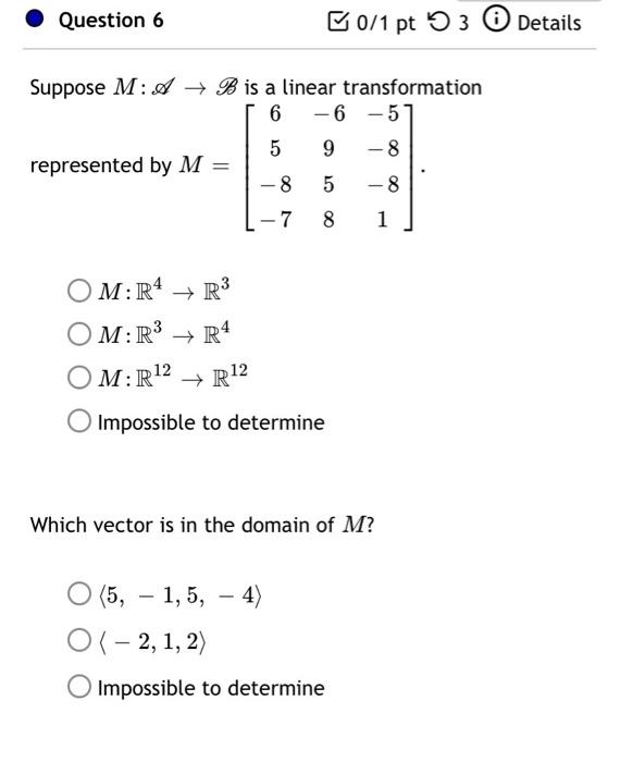 Solved Suppose M:A→B is a linear transformation represented | Chegg.com