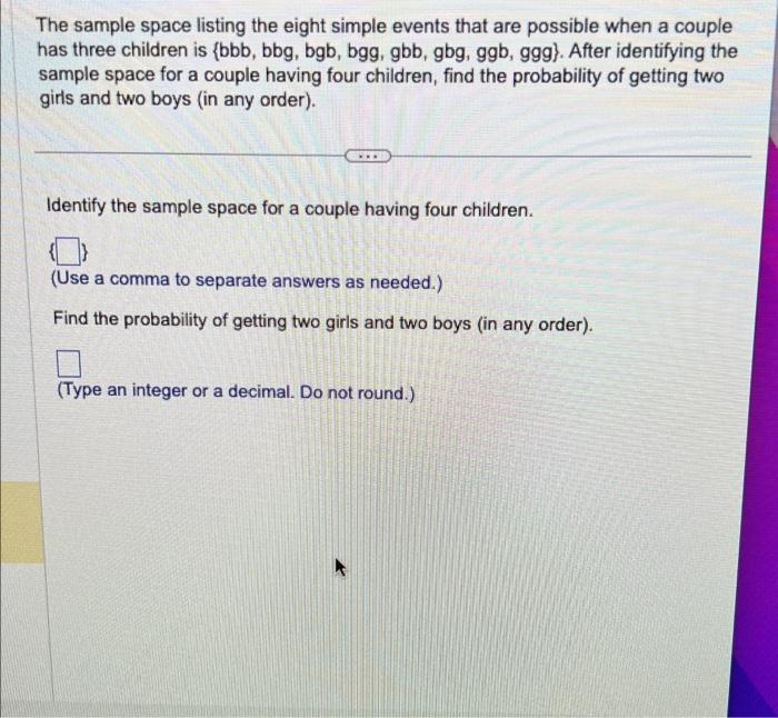 Solved The sample space listing the eight simple events that | Chegg.com