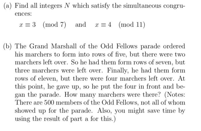 Solved (a) Find all integers N which satisfy the | Chegg.com