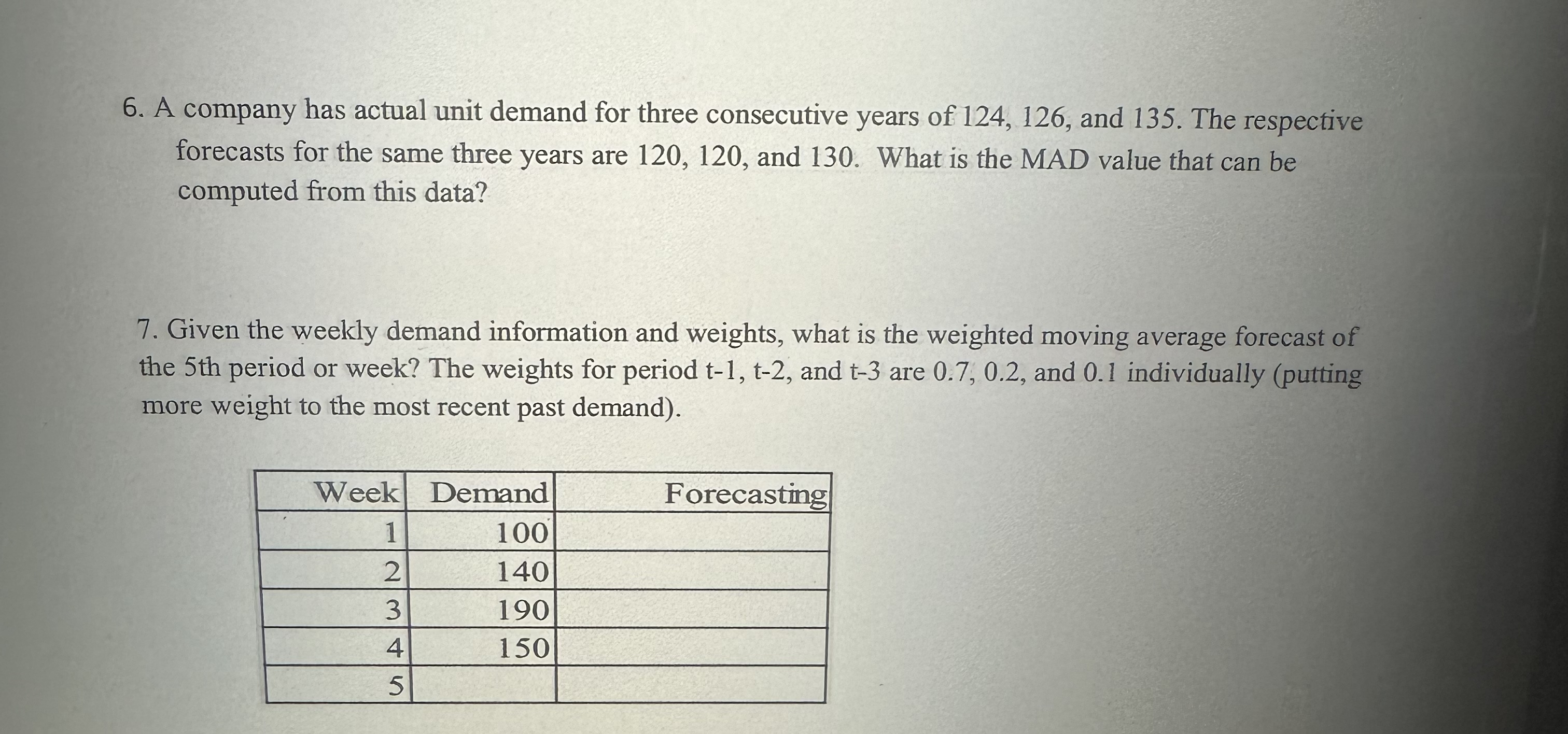 Solved A company has actual unit demand for three | Chegg.com