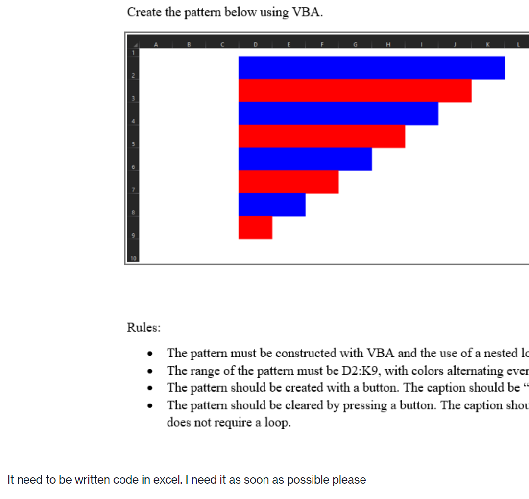 Create the pattern below using VBA. 7 9 10 Rules: • | Chegg.com